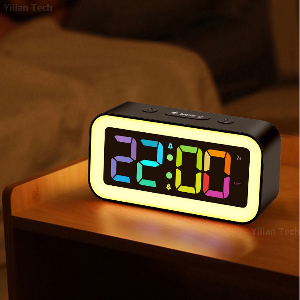 Colorful Digital Alarm Clock Dynamic RGB Night Light Electronic Clock ...