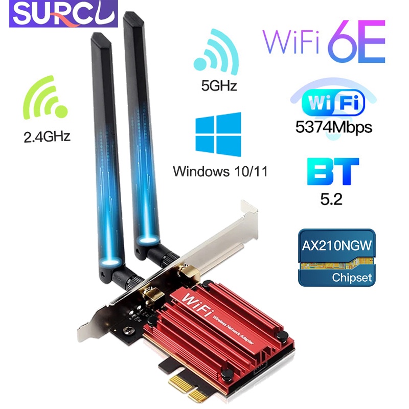 WiFi 6E Intel AX210 Bluetooth 5.3 Tri Band 2.4G/5G/6Ghz AX210NGW 802.11AX PCIe Wireless Network ...