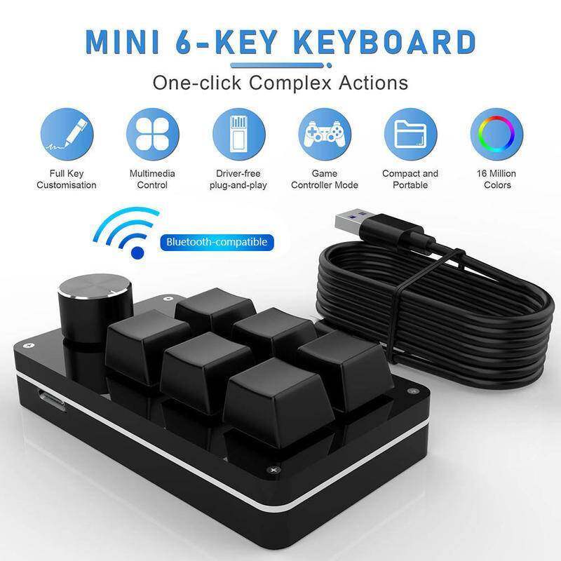 Macro Custom Gaming Keyboard Knob 6 Key + 1 Knob Programmable Hotswap ...