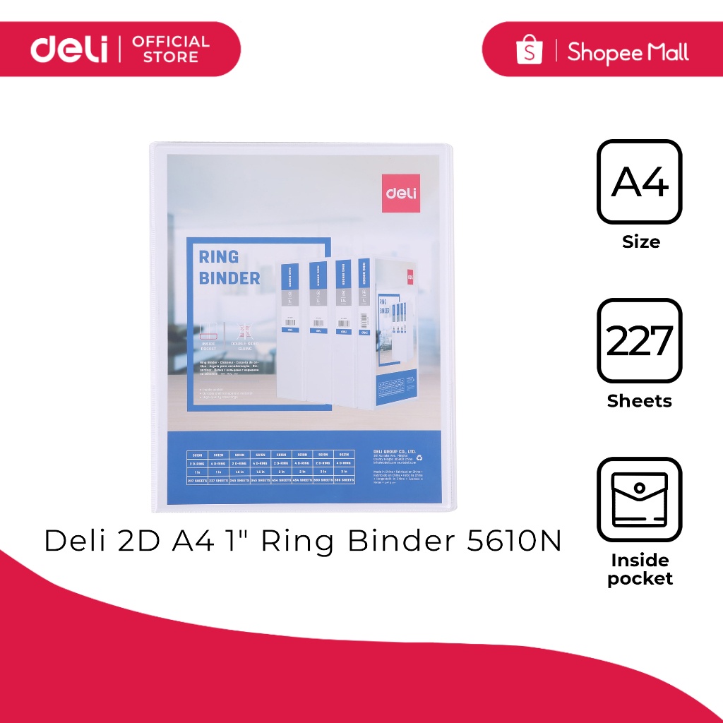 Deli 5610N 2D A4 1" Ring Binder [795610N] | Shopee Philippines