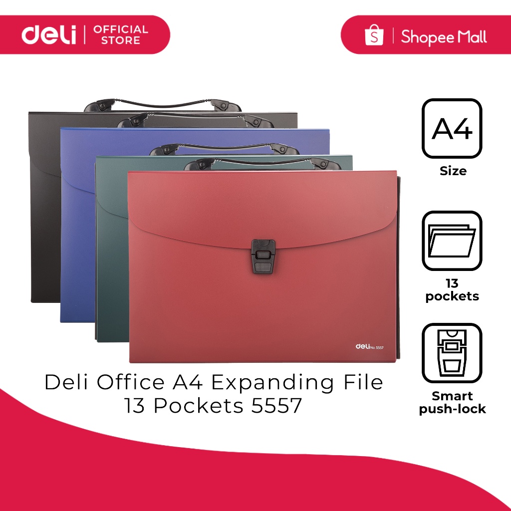 Deli 5557 Office A4 Expanding File 13 Pockets [795557] | Shopee Philippines