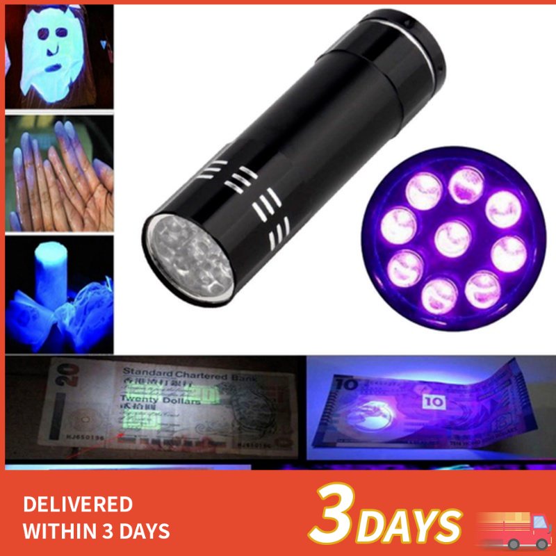 Mini 9LED UV Flashlight Ultraviolet Torch with Zoom Function UV Black ...