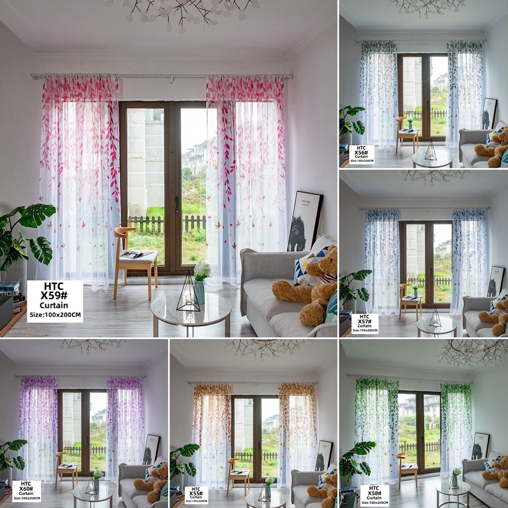 Ultra Light Leaf Tulle Curtain Willow Leaves Lace Kurtina Curtain for ...