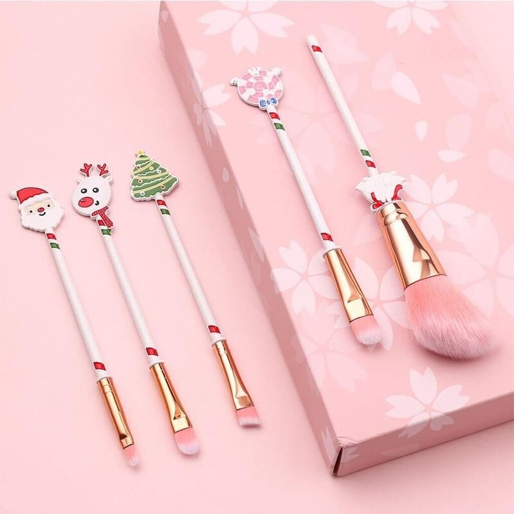 Santa Christmas Makeup Brush Set 5pcs/Set With Bag Sata Super Cute ...