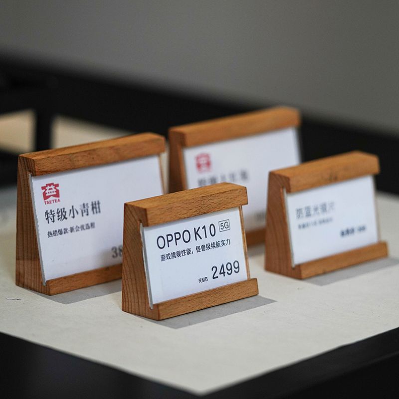 Wooden price display board vertical product introduction desk card rack ...
