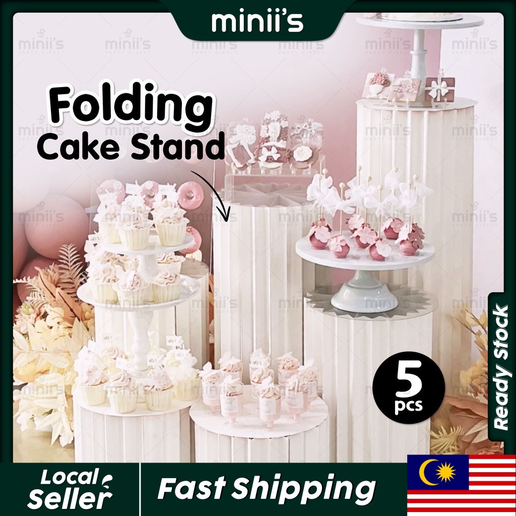 MINIIS PARTY White Folding Cake Stand Dessert Stand Cylinder Stand Meja ...
