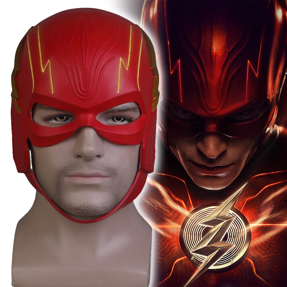 Disney Helmet Cosplay The Flash Mask Latex Movie Barry Allen Red Helmet ...