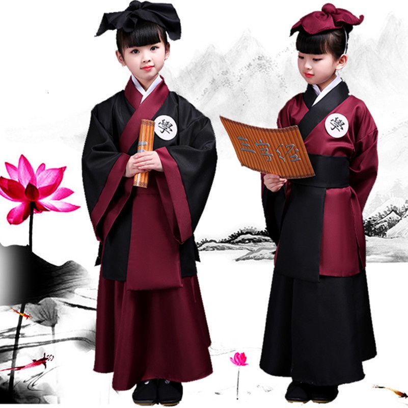 Chinese Traditional Tang Dynasty Hanfu Hat Children Robe Dance Costumes ...