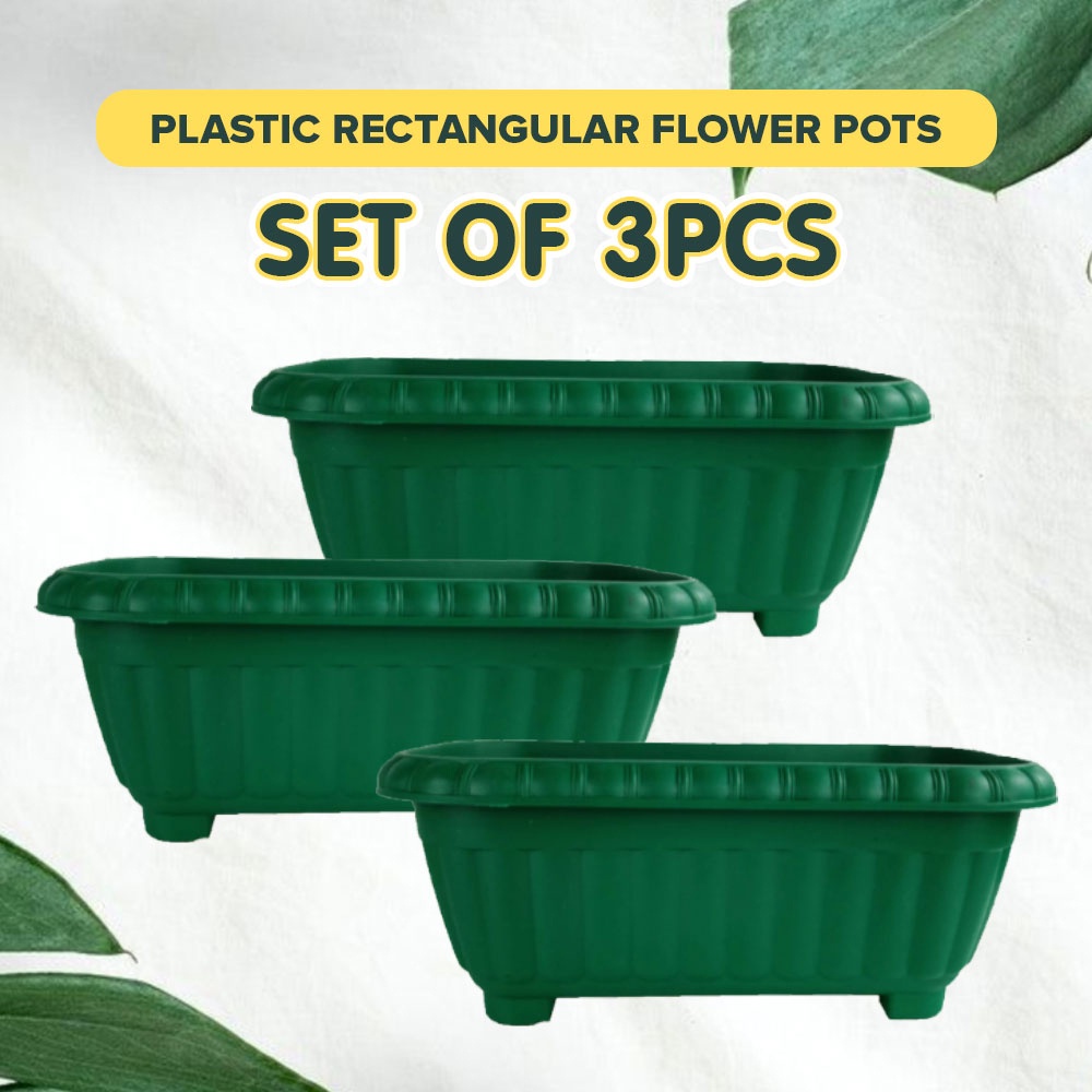 SIMS Plastic Clo Rectangular Flower Pots For Plants Green And White ...