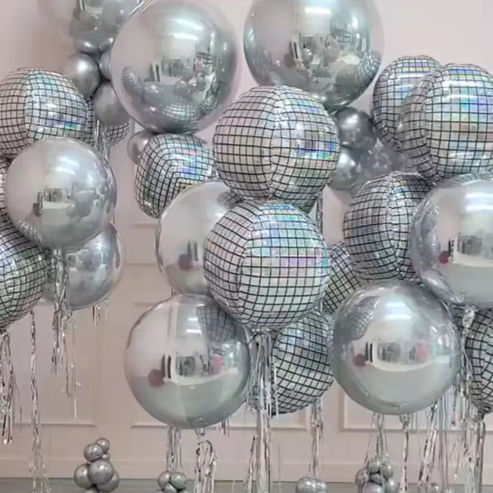 Metallic Silver Disco Foil Balloon Radio Roller Skates Balls Disco Bar ...
