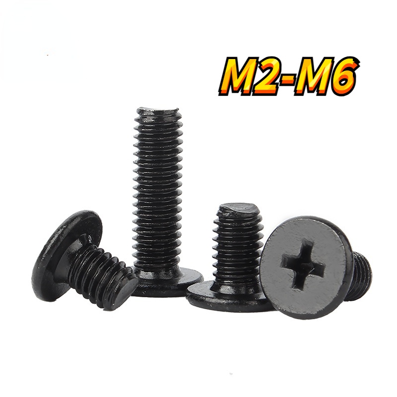 [XJK] Black 304 Stainless Steel Phillips Flat Head Screw Computer Machine Screw CM Large Flat ...