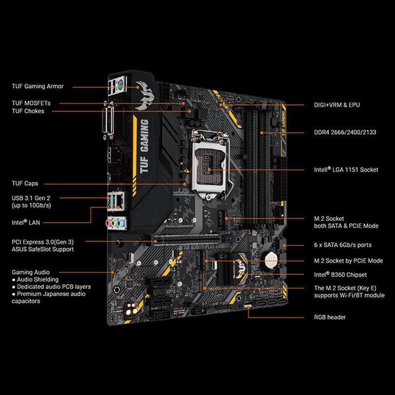 Asus TUF B360M-PLUS Gaming S Motherboard LGA1151 4x DDR4 Max 64GB RAM ...