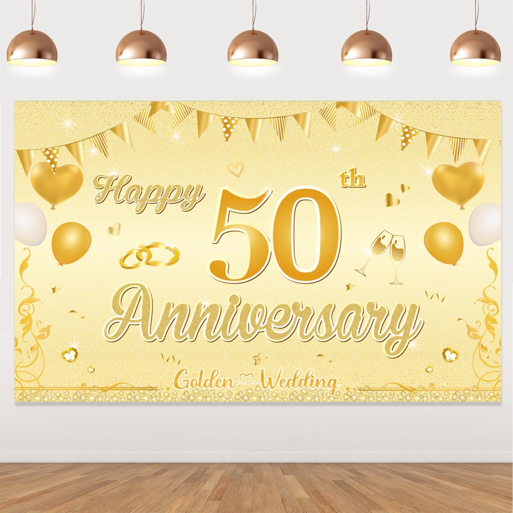 Happy 50th Anniversary Backdrop Banner Gold Happy 50th Anniversary ...