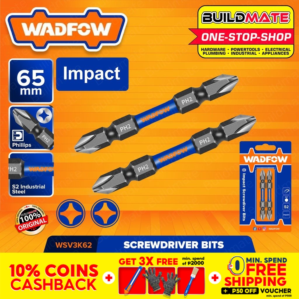 WADFOW 2PCS/SET Impact Screwdriver Bit 65mm PH2+PH2 | PH2+SL6 Impact ...