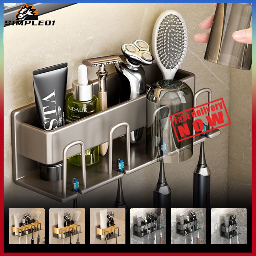 Punch-free toothbrush rack mouthwash cup tooth cup wall-mounted storage ...