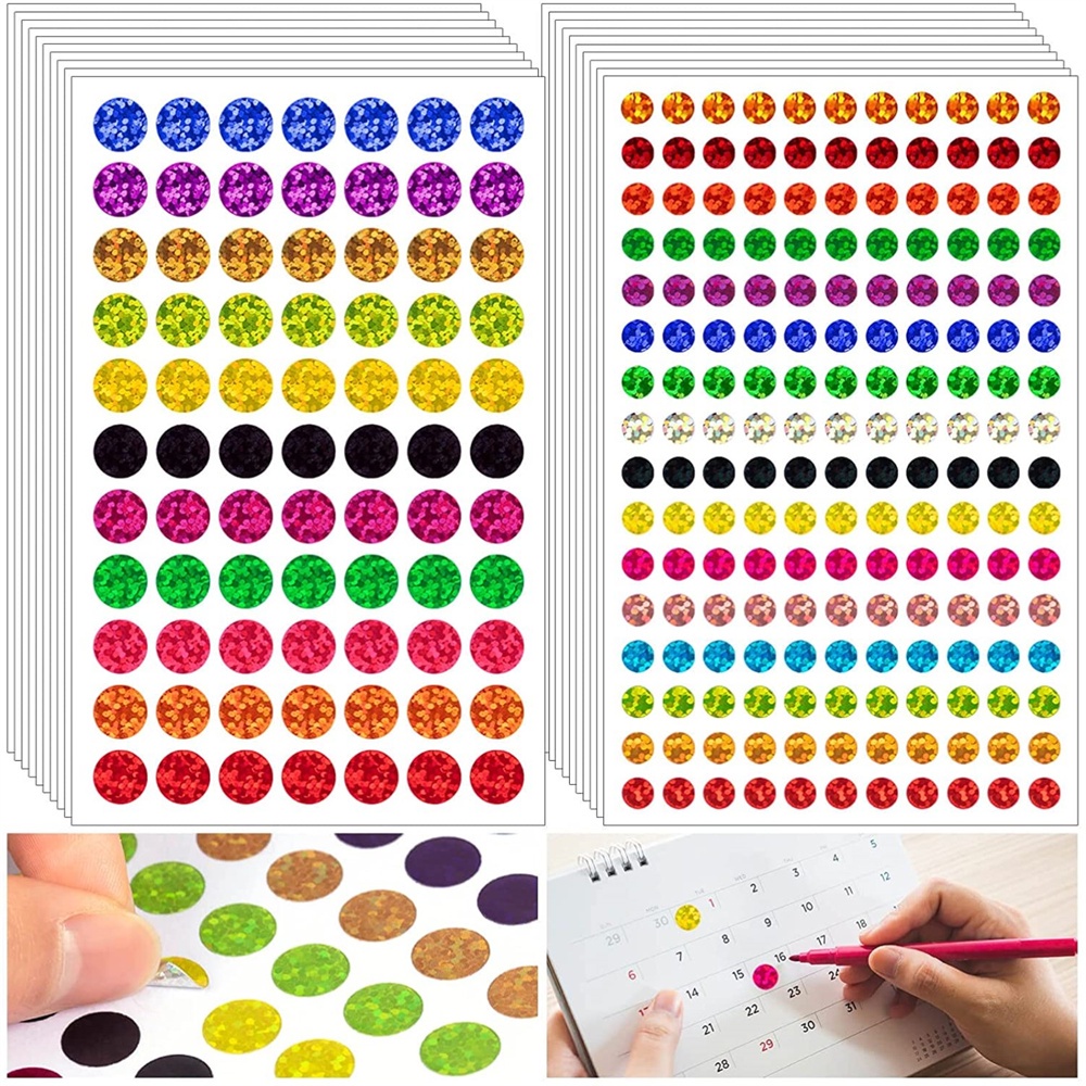 10 Sheets Shiny Glitter Circle Dot Stickers - Removable Color Coding ...
