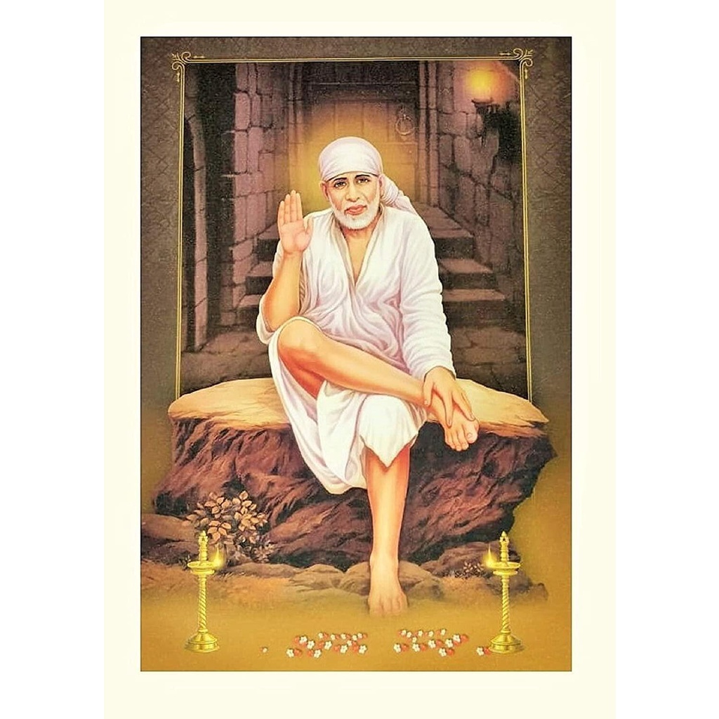 Sai Baba Sparkle Print Wall Decor Poster Without Frame Multicolor Vinyl ...