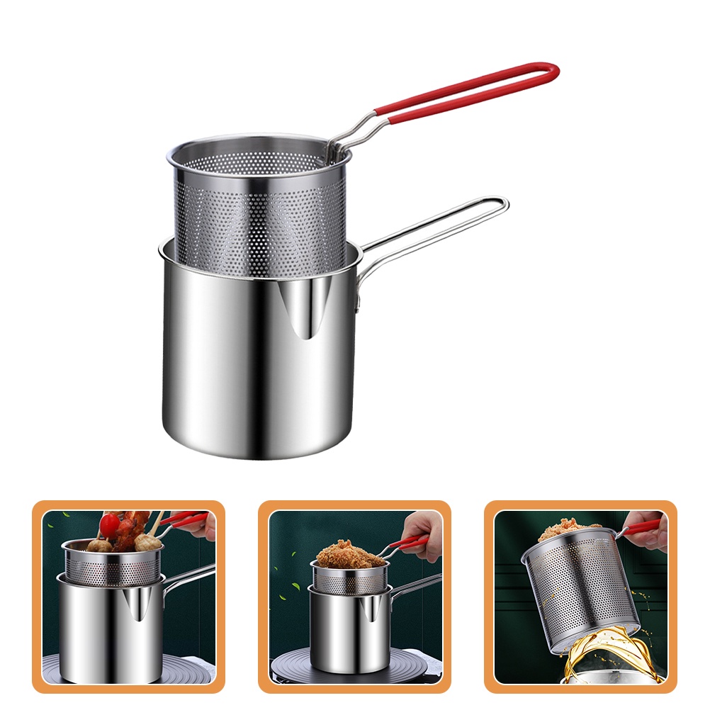 Household Fried Pot Mesh Strainer Deep Fryer Tempura Frying Pan ...