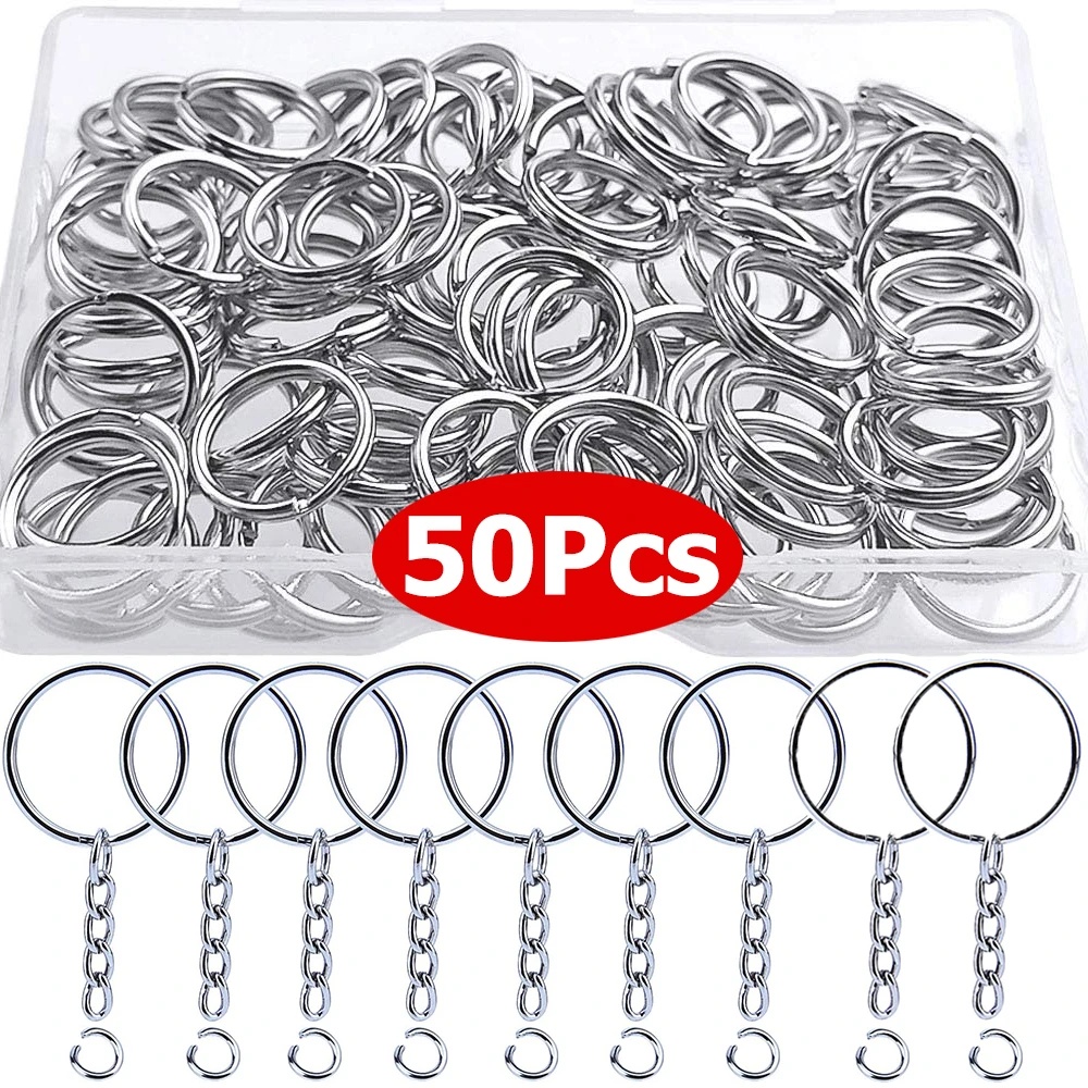50Pcs Openable Metal Keychains/2 Types Key Ring with Chain for Handwork ...