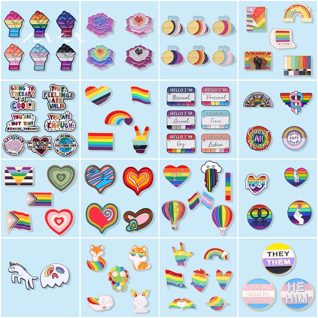 20 Styles Set Creative Love Rainbow Pattern Enamel Lapel Pin LGBT Gay ...