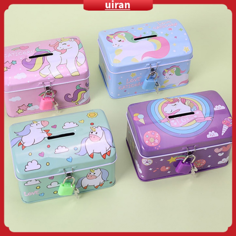 1Pcs Unicorn Printed Metal Coin Bank Lovely Cartoon Piggy Bank Storage ...
