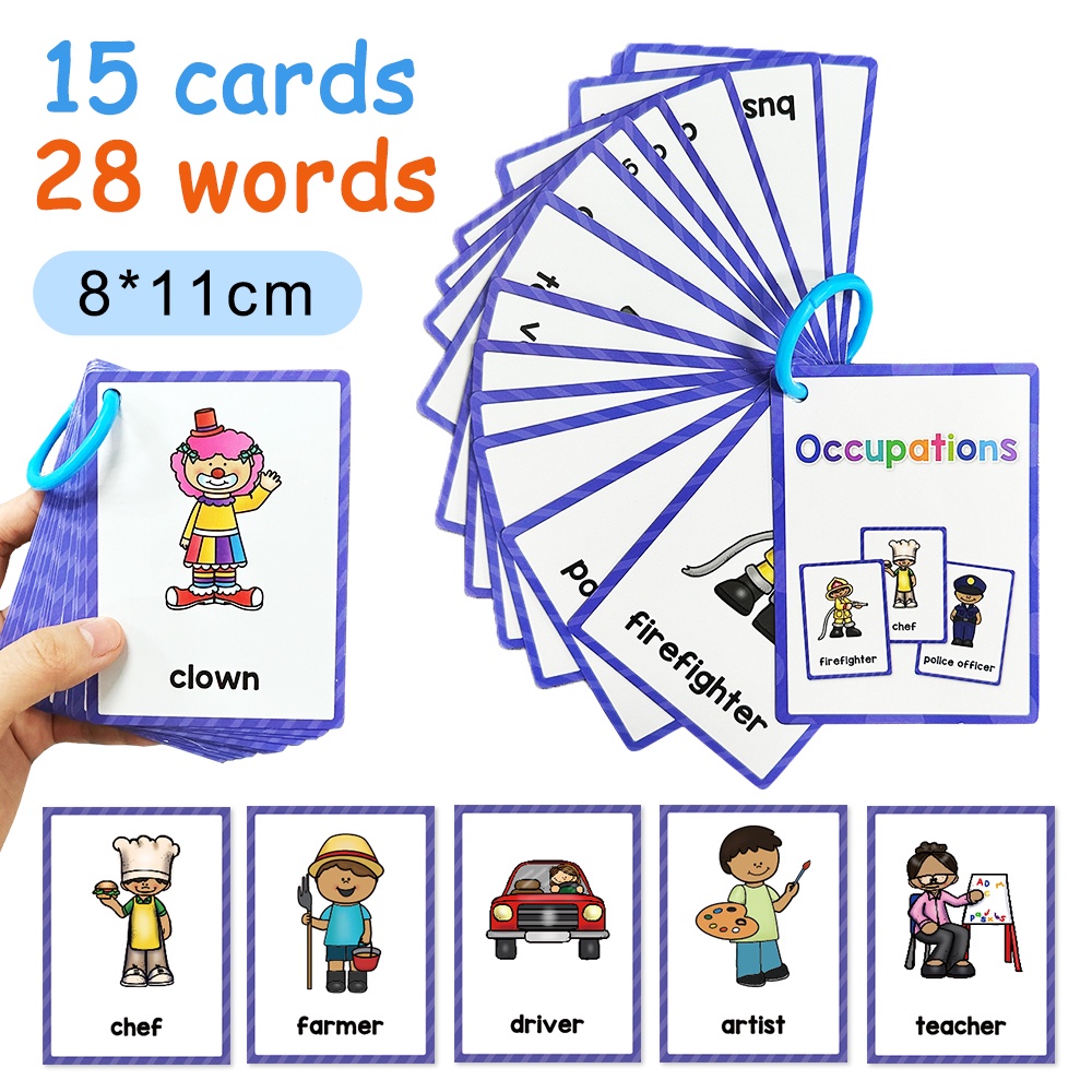 15PCS Occupations Flash Cards English Words Learning Flashcards for ...
