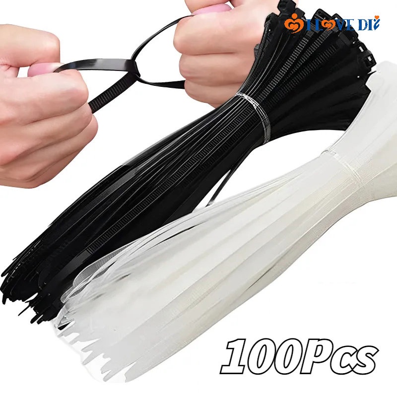 100Pcs/Pack Self-locking Plastic Nylon Wire Ties/ Heavy Duty Adjustable Fastening Loop Straps ...