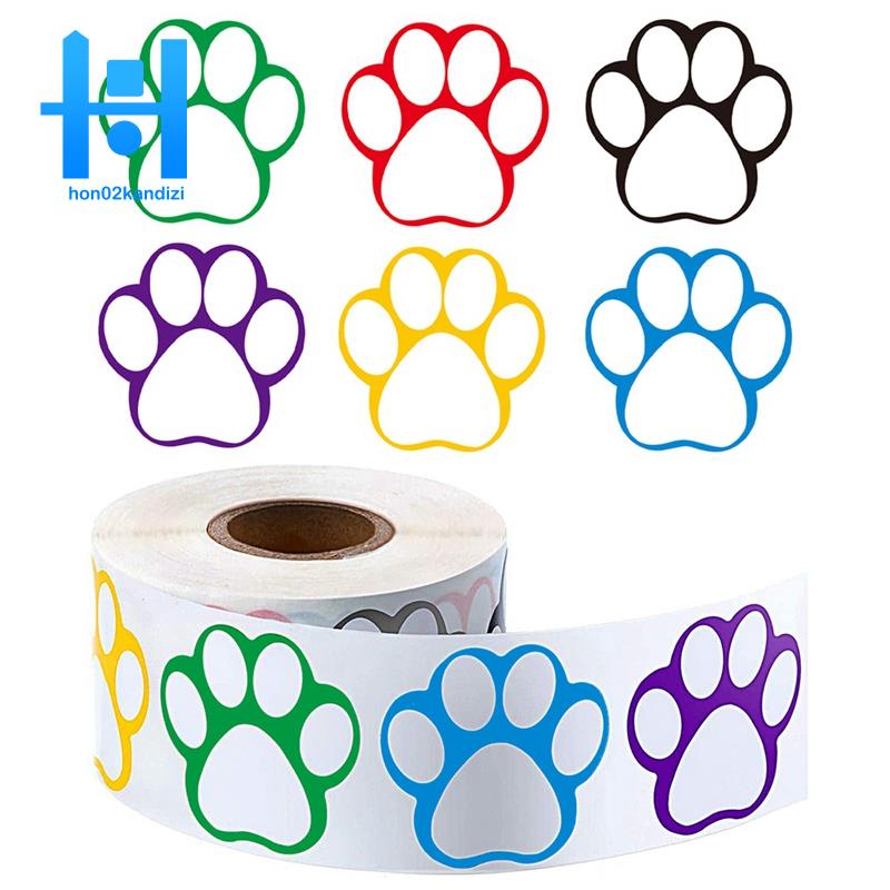 A Roll of 500 Pieces Colorful Paw Stickers Paw Footprint Stickers 1Inch ...