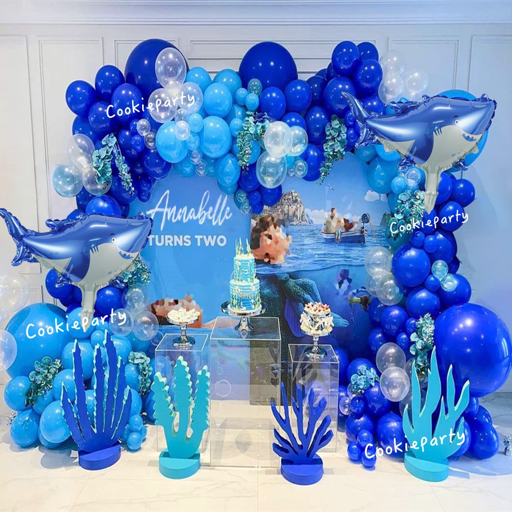 Ocean Theme Balloon Garland Arch Kit Mini Shark Blue Number Film ...