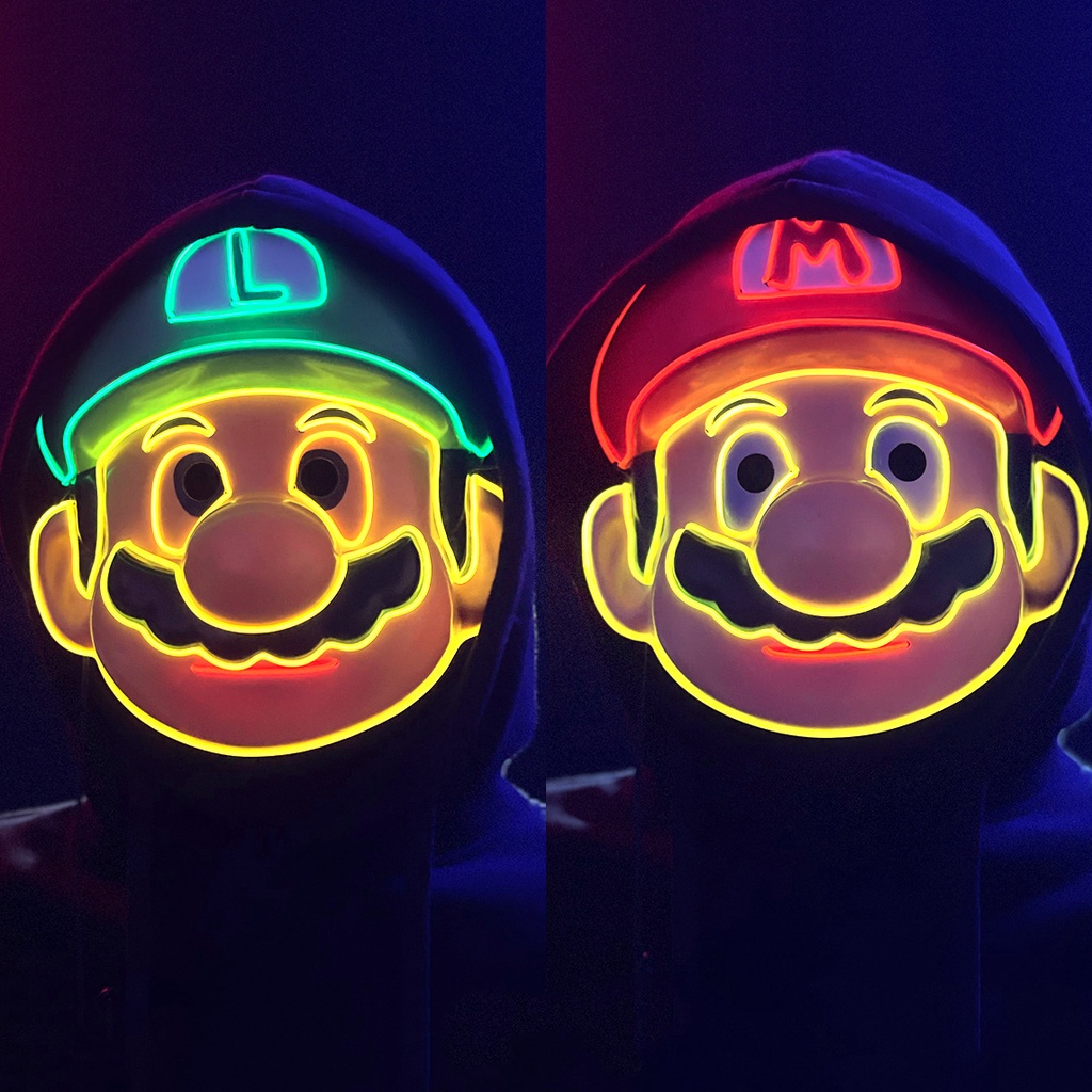 Super Mario Mask Cartoon Mario Bro Neon Glowing Mask Luigis Luminous ...