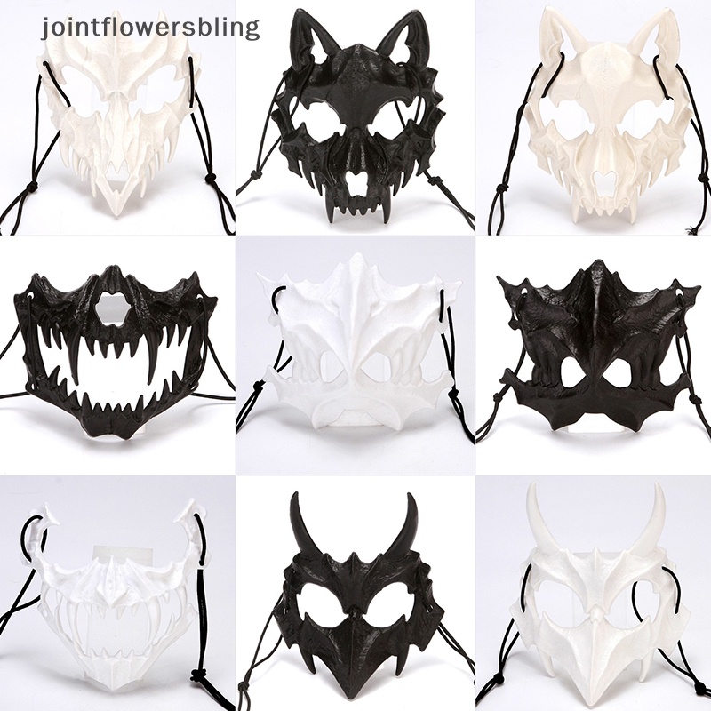 JOPH Party Mask Long Teeth Demon Samurai Skeleton Half Face Mask Wolf ...