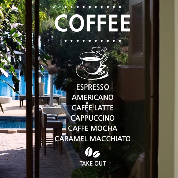 Cafe House Vinyl Wall Stickers Milk Tea Shop Door Window Glass Mural ...
