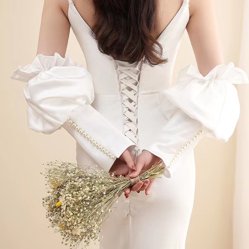 Detachable Bridal Puff Sleeves Wedding Removable Long Sleeves White ...