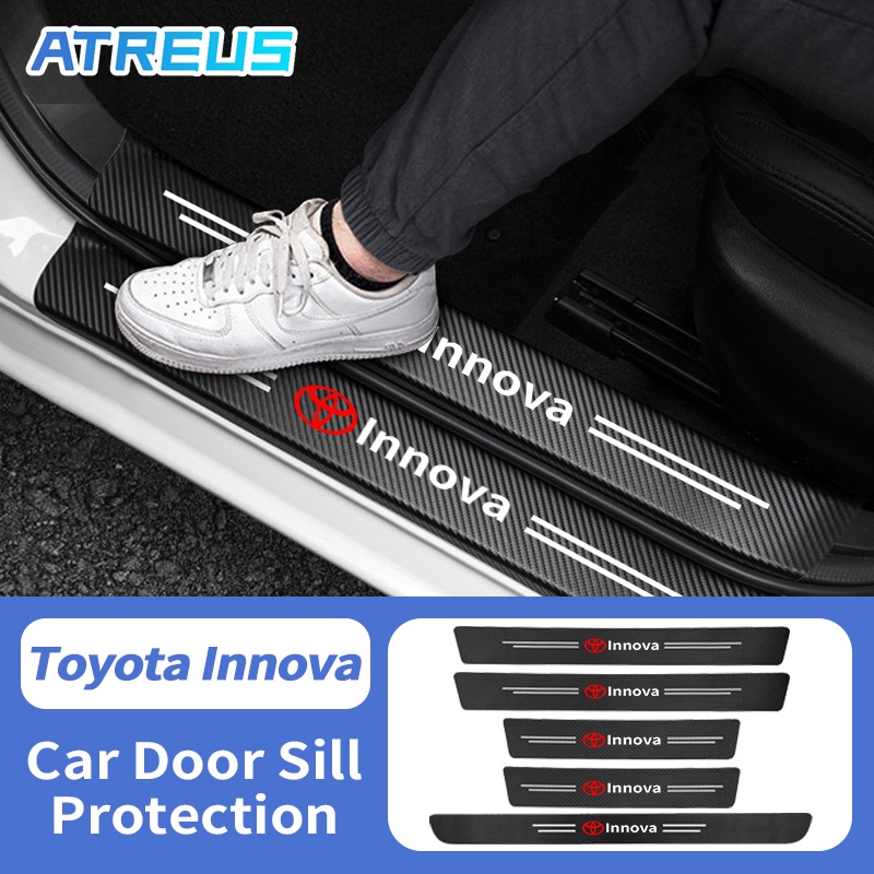 Toyota Innova Car Door Sill Sticker Carbon Fiber Leather Car Door Rear ...
