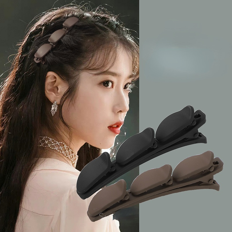 2Pcs Double Layer Acrylic Matte Braided Hair Clip Side Clip Bangs ...