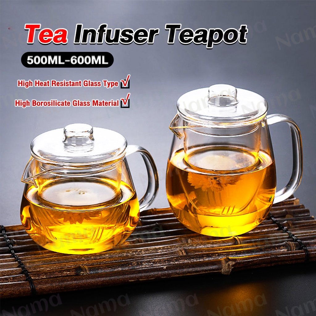 Nama Borosilicate Glass Clear Cup With Lid and Tea Infuser Teapot 600ml ...