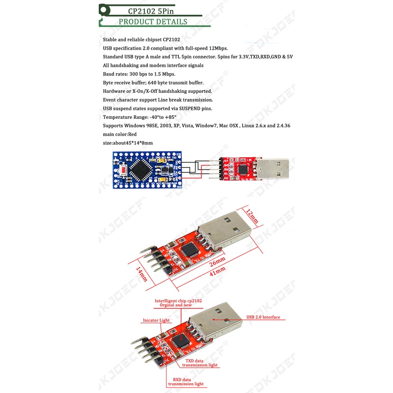CP2102 Micro USB 2.0 to UART TTL 5PIN Connector Module Serial Converter ...