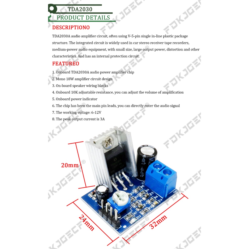 TDA2030 Module Power Supply TDA2030 Audio Amplifier Board Module ...