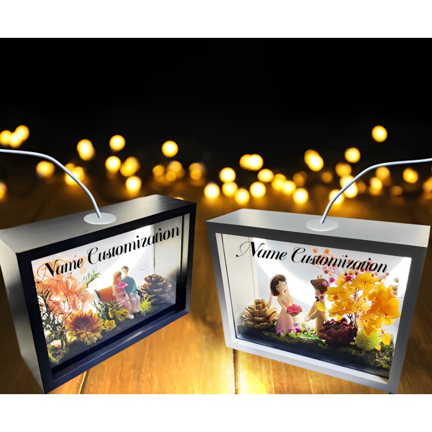 Customized Text Wooden Shadow Box With Night Light Photo Floating ...