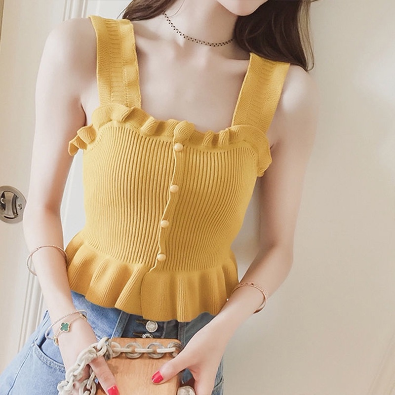 Summer Midriff-baring Suspended Tank Top Wearing Ruffle Edge Bottom ...