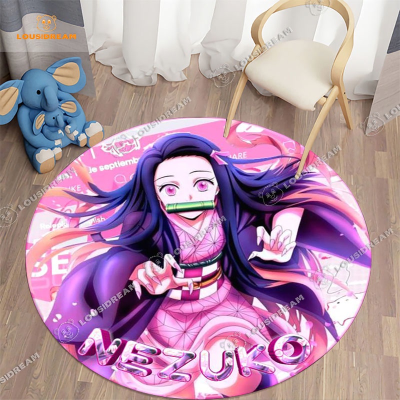 Kawaii Anime Girl Nezuko Demon Slayer Round Carpet Area Rug Door Mat ...
