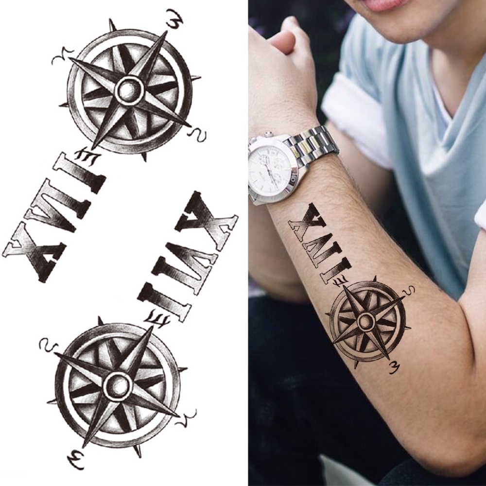 Black Compass Waterproof Temporary Tattoo Stickers For Women Men Adult ...