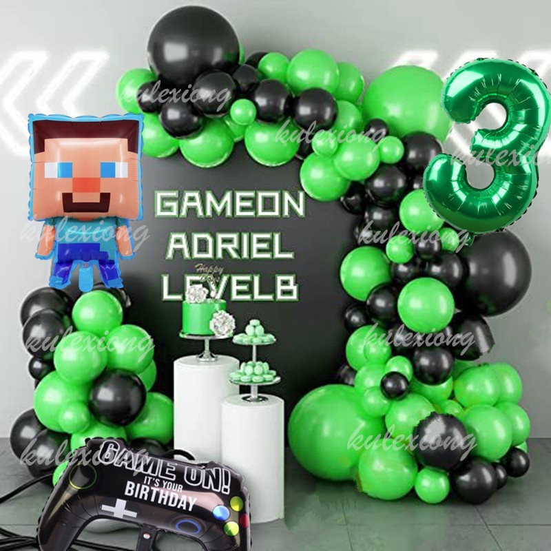 Minecraft Theme Party Balloons Black Green Garland Set Steve Game ...