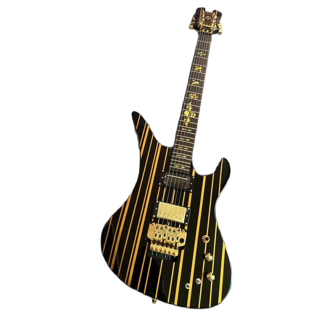 New Schecter Black Yellow Stripes 24 Frets Electric Guitar Skeleton ...