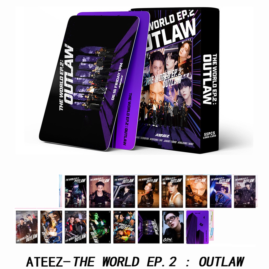 55pcs/box ATEEZ 9th Mini Album THE WORLD EP.2 OUTLAW Photocards Lomo ...