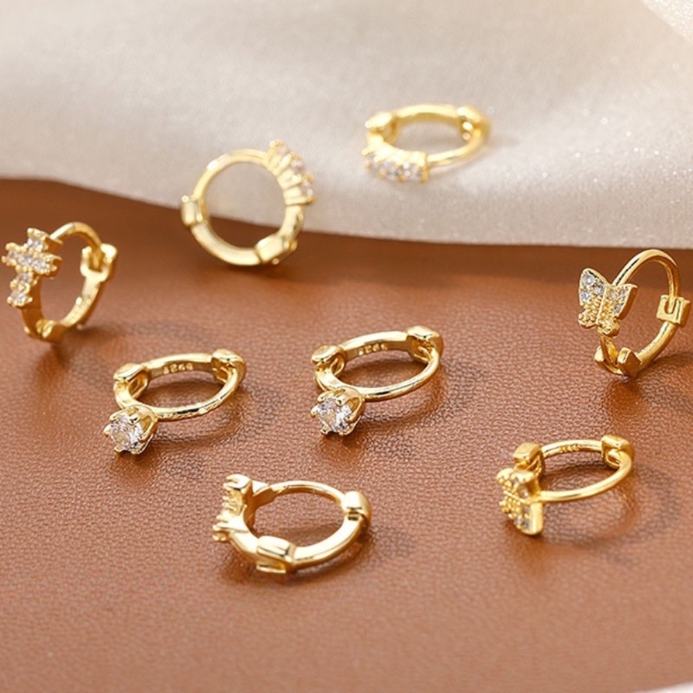 Gold Butterfly Earrings for Women Simple Zircon Hoop Hikaw Earings for ...