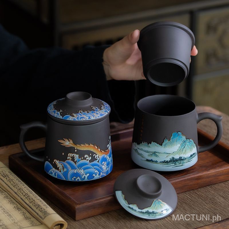 [Free shipping in stock] purple sand gold tracing cup tea water ...