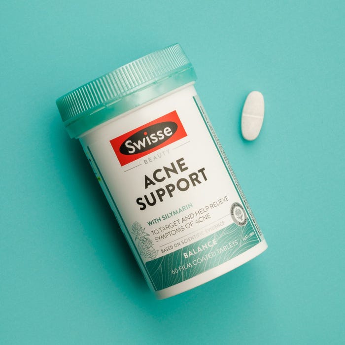 Swisse Beauty Acne Support 60 Film Coated Tablets with Silymarin Help Relieve Symptoms of Acne ...
