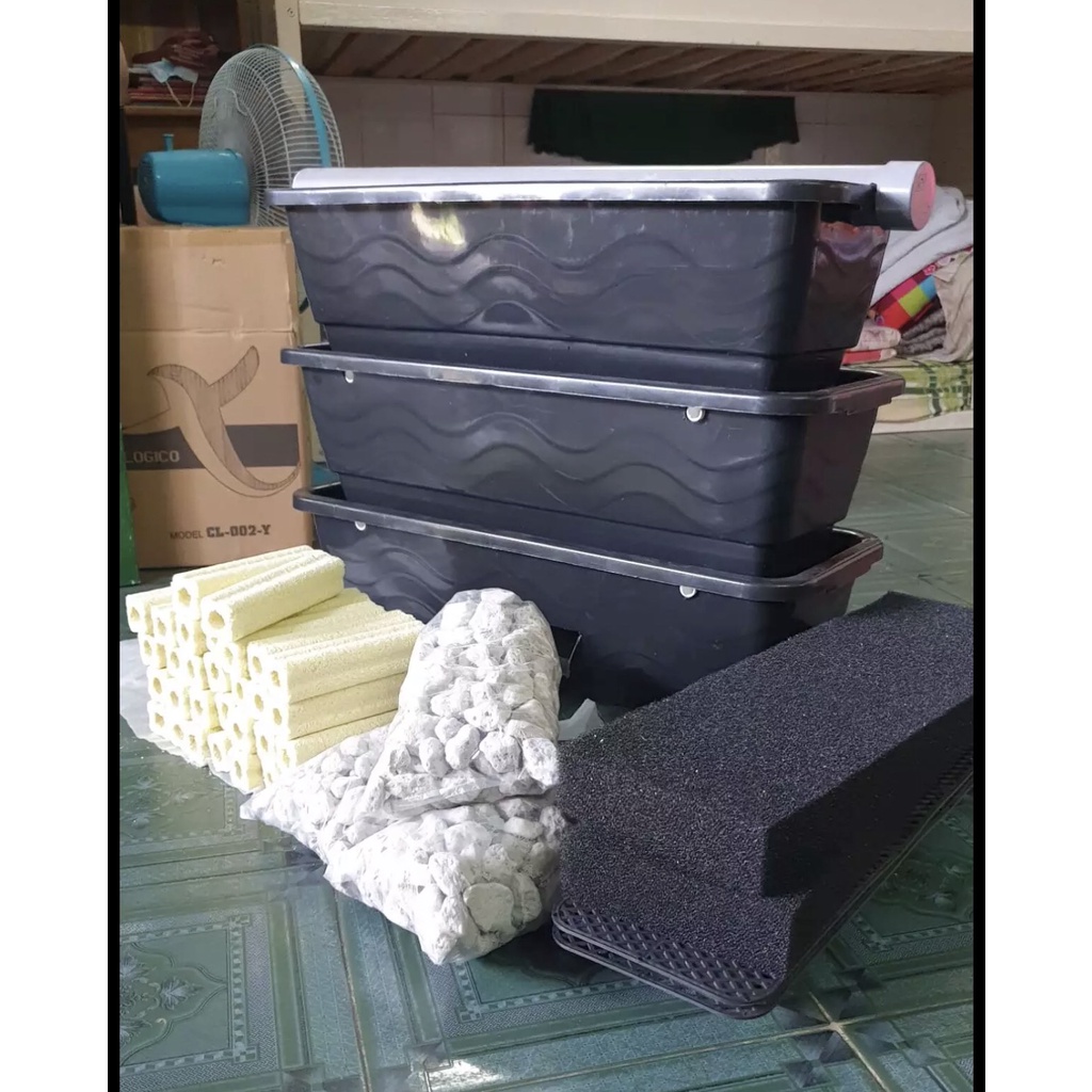 Baki black filter 3-layer trough with rain pipe and filter material ...