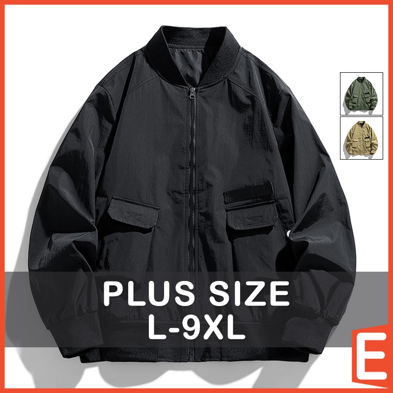 [L-9XL] Plus Size Bomber Jacket Men Women Couple Korean Plain Long Sleeve Zip Jackets Casual ...